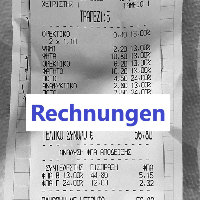 Handschriftliche Rechnungen in griechischen Restaurants